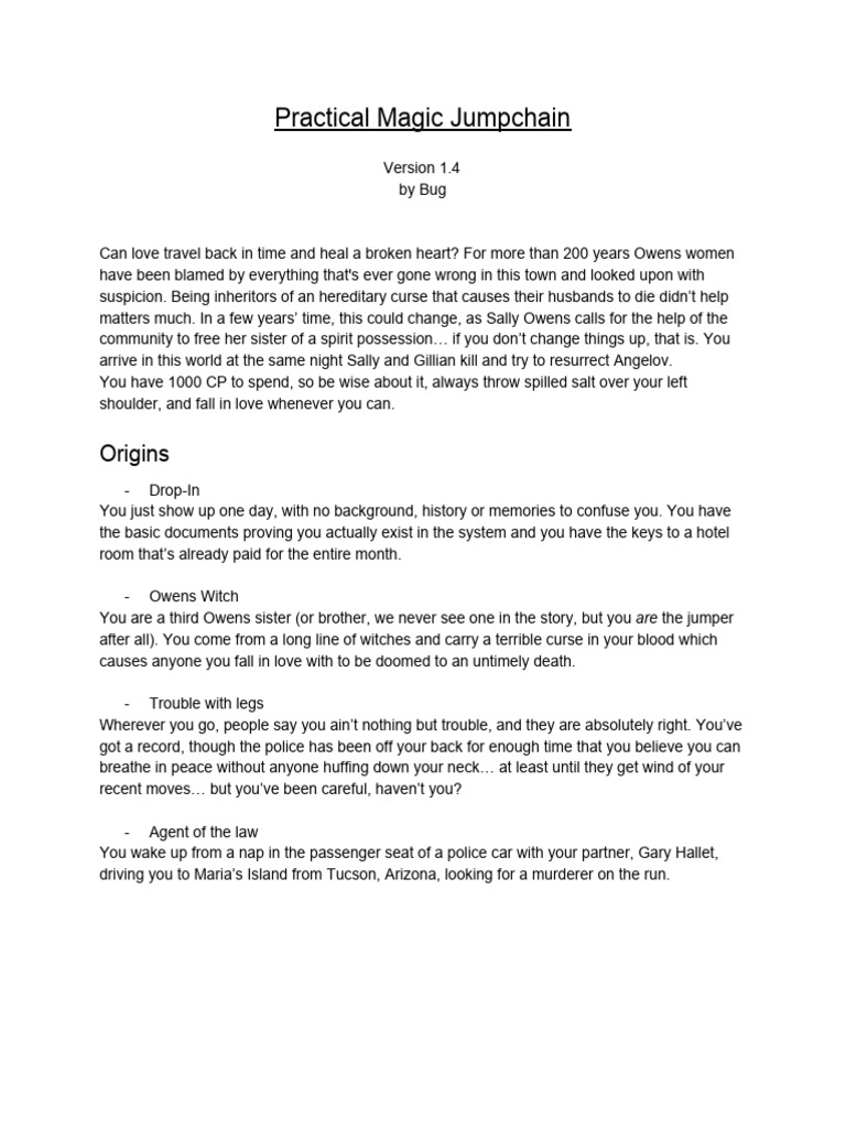 Practical Magic Jumpchain Guide | PDF