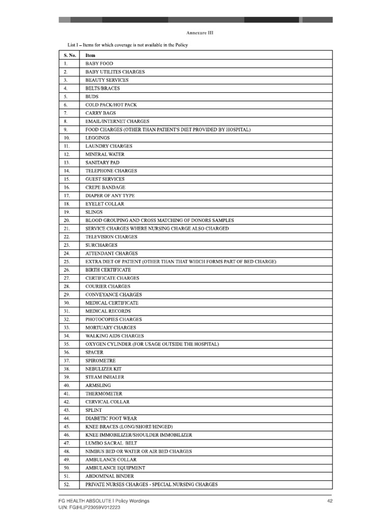 List of Non Payable Items | PDF