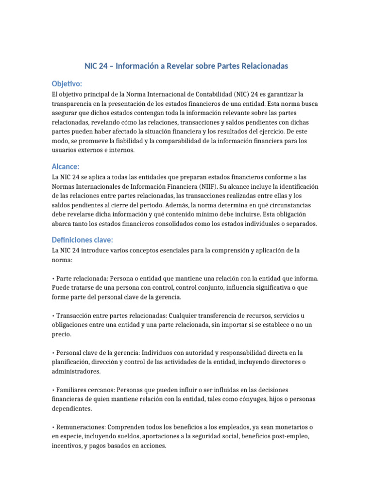 Resumen de NIC 24: Partes Relacionadas | PDF | normas internacionales ...