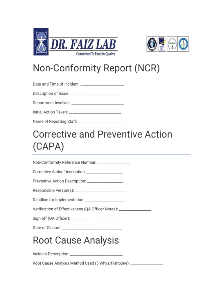 Corrective and Preventive Action (CAPA) Form | PDF