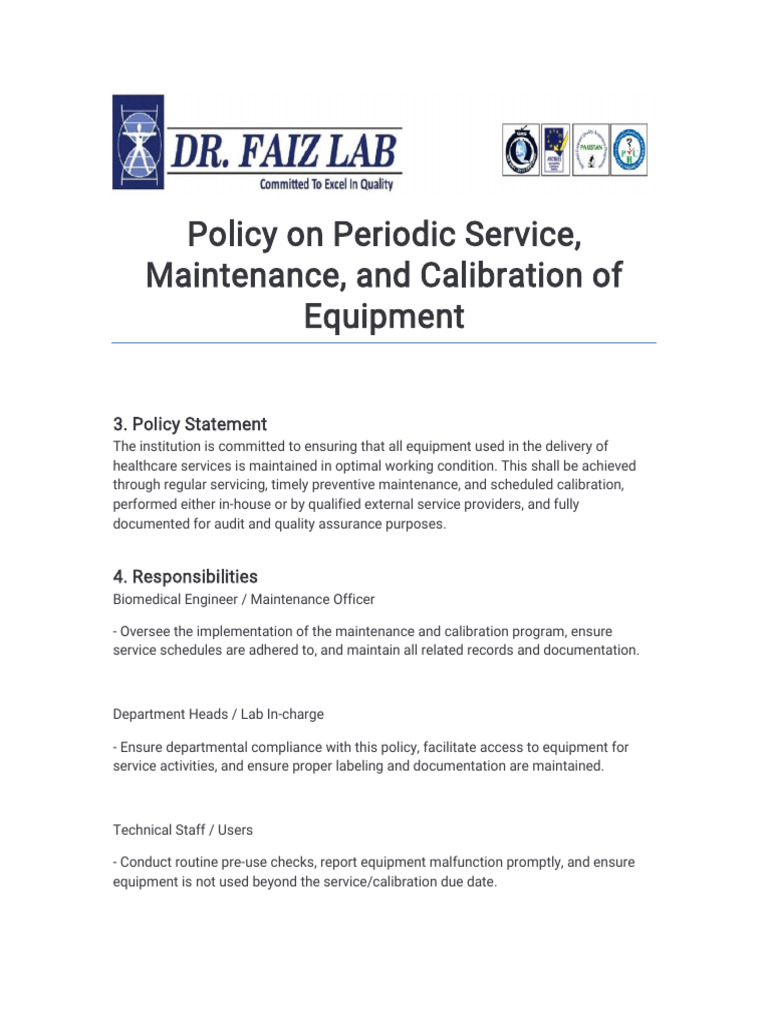 Equipment Maintenance and Calibration Policy | PDF | Calibration ...