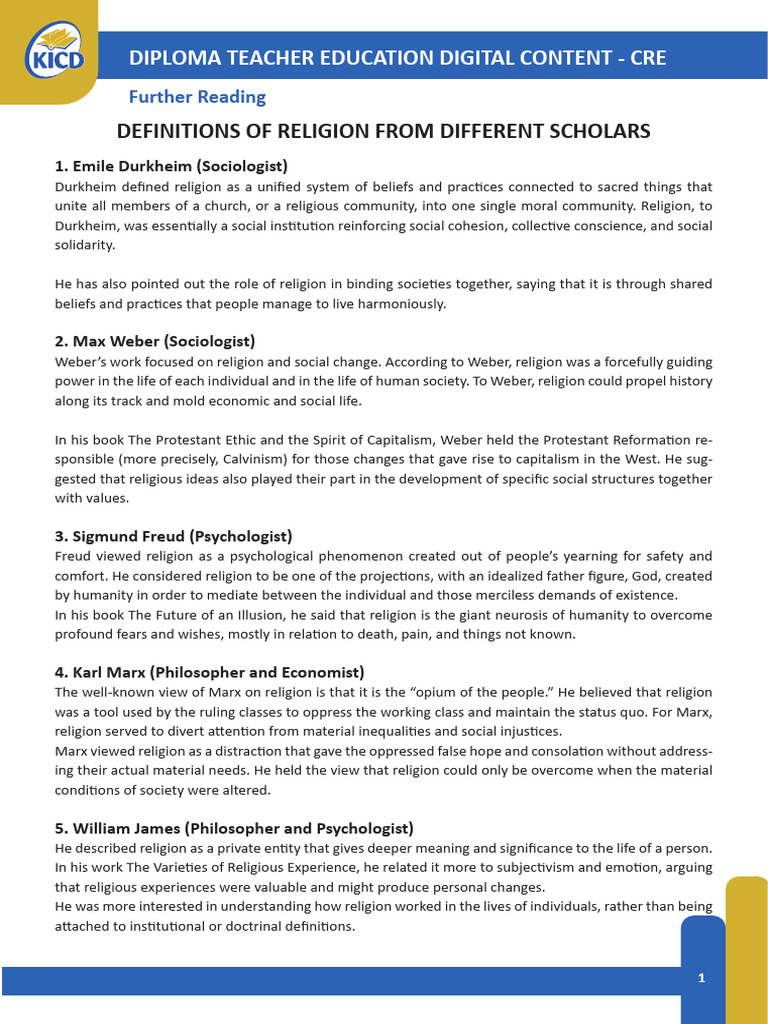 Definitions of Religion From Different Scholars | PDF | Max Weber ...