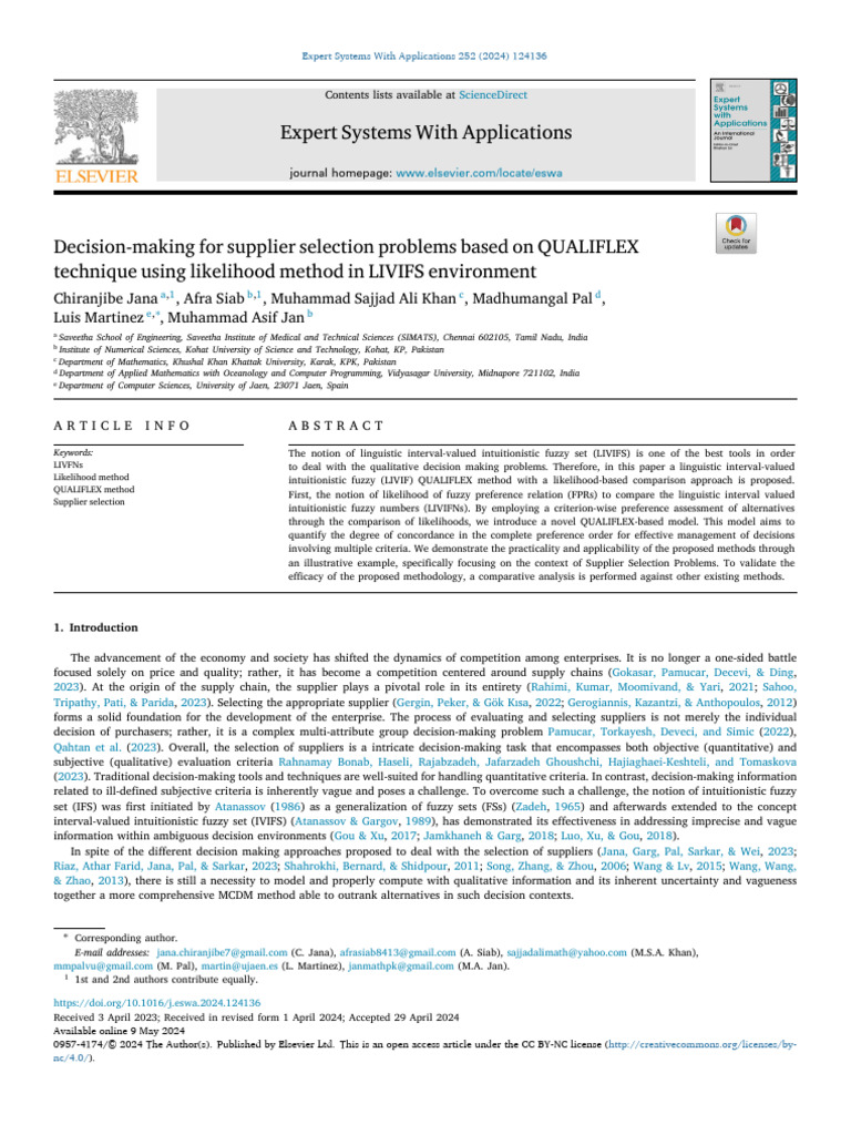 Decision Making For Supplier Selection Problems Based On 2024 Expert ...