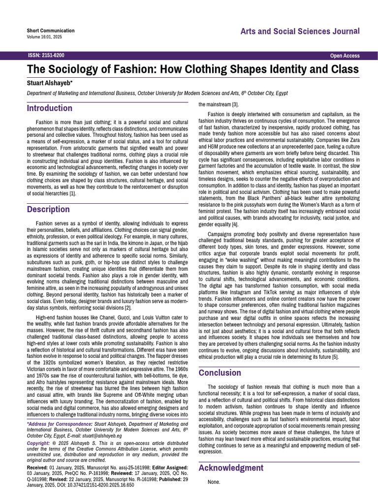 Fashion How Clothing Shapes Identity and Class | PDF | Fashion | Clothing