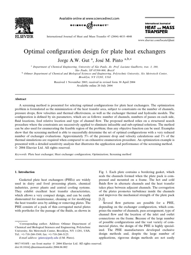 Optimal Configuration Design For Plate Heat Ex Changers | PDF ...