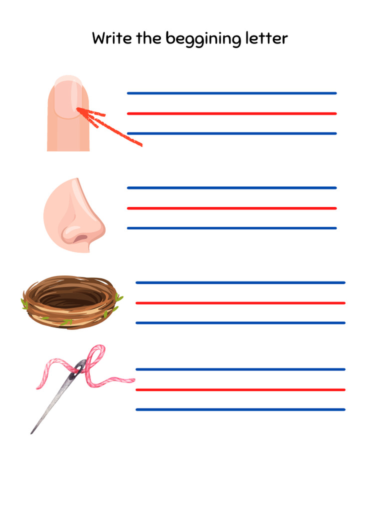 Color and Write The Letter That Has The Beginning Sound of Each Word. | PDF