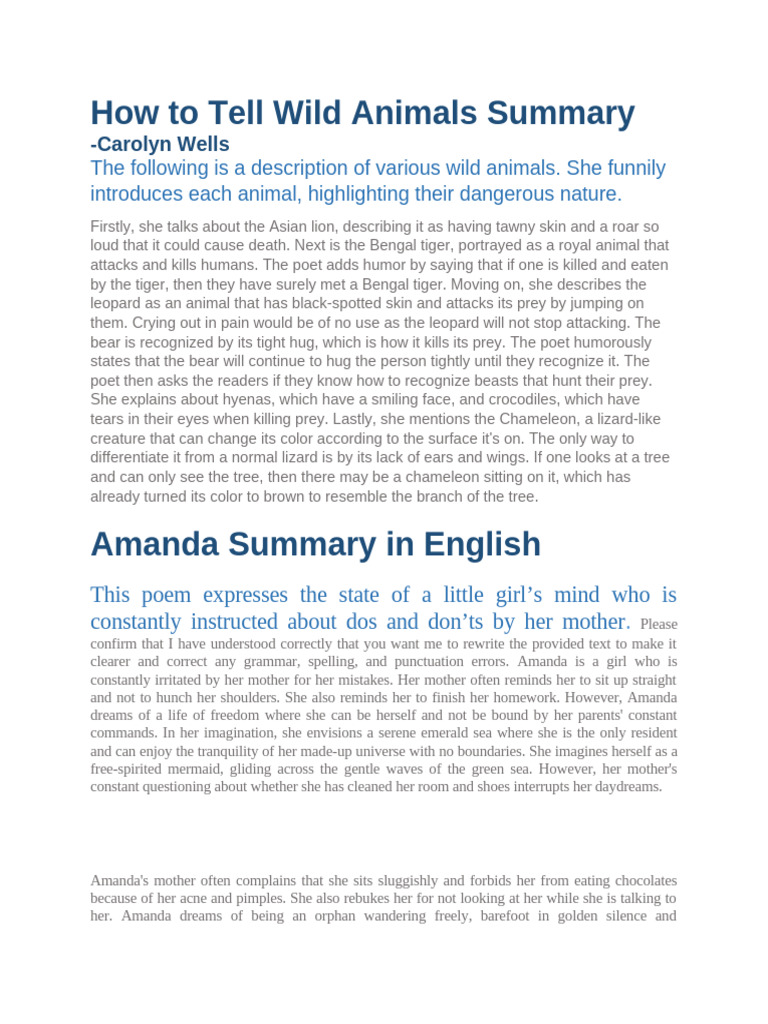 How To Tell Wild Animals Summary | PDF | Tiger