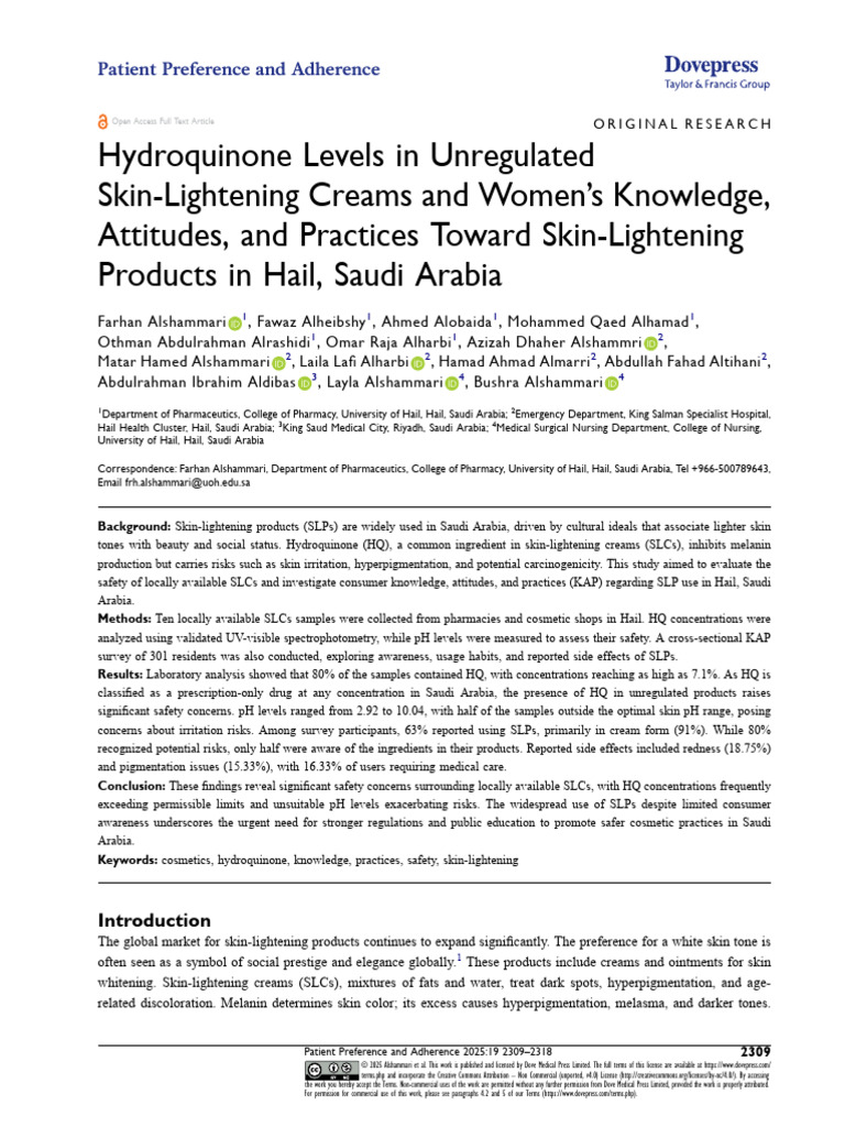 PPA 514993 Hydroquinone Levels in Unregulated Skin Lightening Creams An | PDF | Detection Limit ...