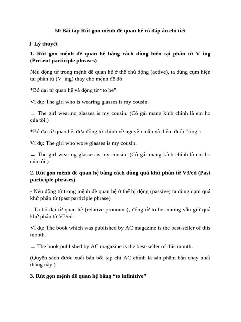 50 Bai Tap Rut Gon Menh de Quan He Co Dap An Chi Tiet | PDF