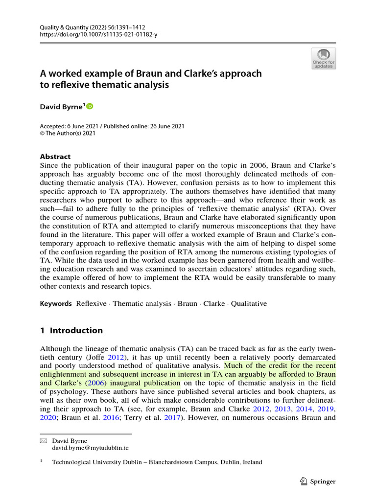 A Worked Example of Braun and Clarke’s Approach | PDF | Qualitative ...