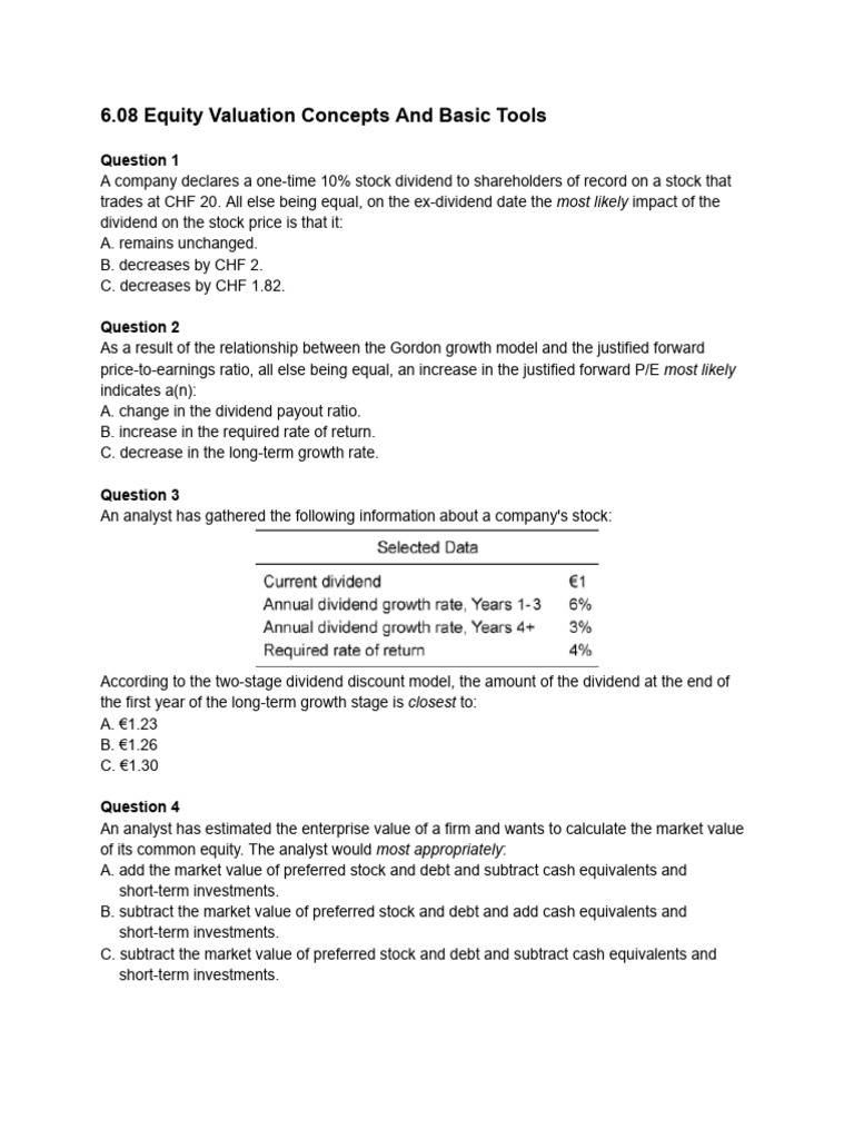 6.08 Equity Valuation Concepts and Basic Tools | PDF | Valuation (Finance) | Stock Valuation