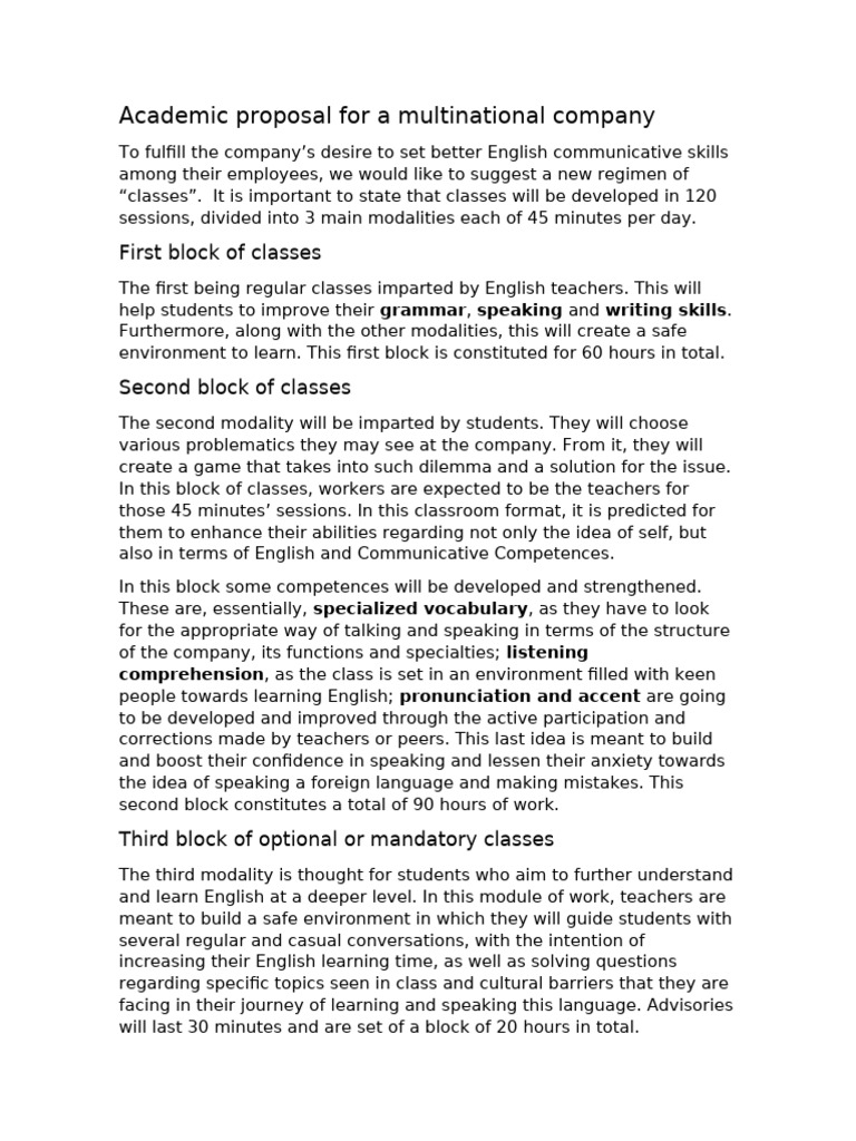 English Skills Training Proposal for Employees | PDF | English Language ...