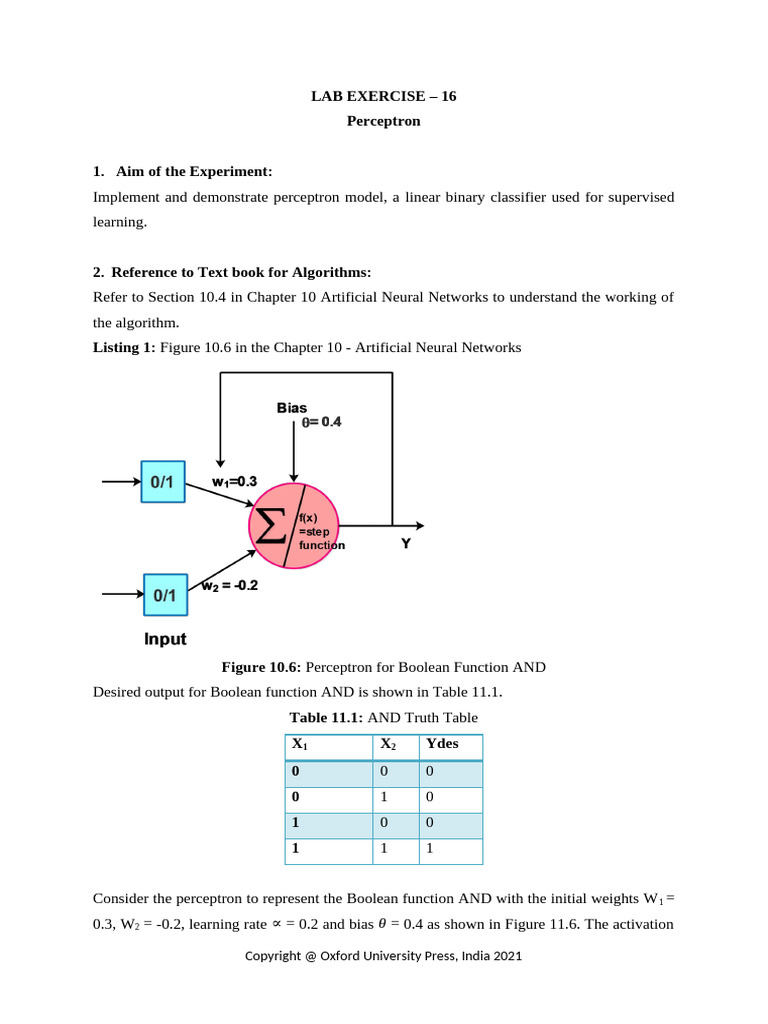 LAB EXERCISE 16 - Perceptron Model | PDF | Applied Mathematics | Algorithms
