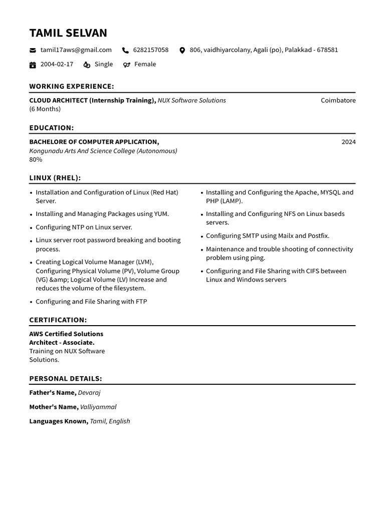 Tamil Selvan Flowcv Resume 20250807 | PDF