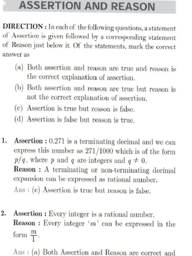 Maths Assertion and Reason Questions | PDF