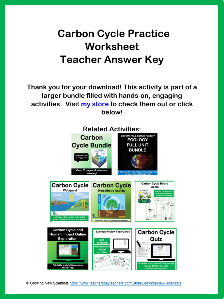 Carbon Cycle Practice Worksheet & Key | PDF | Greenhouse Gas | Climate ...