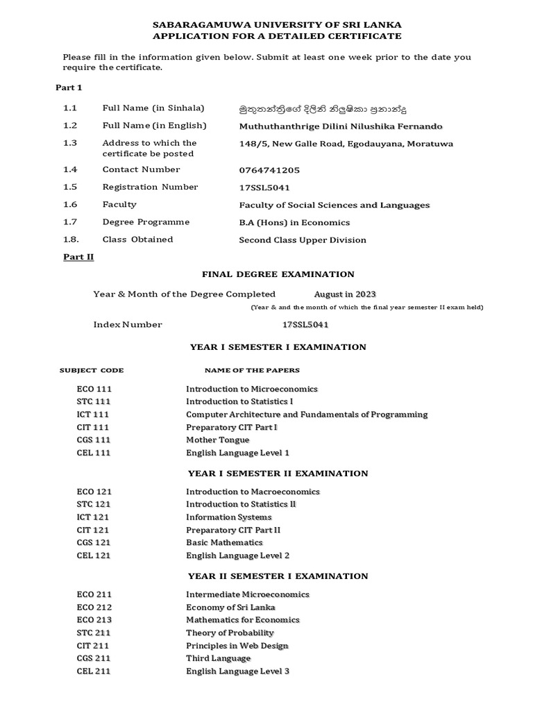 17ssl5041 - Request of Detailed Certificate | PDF | Economics | Statistics