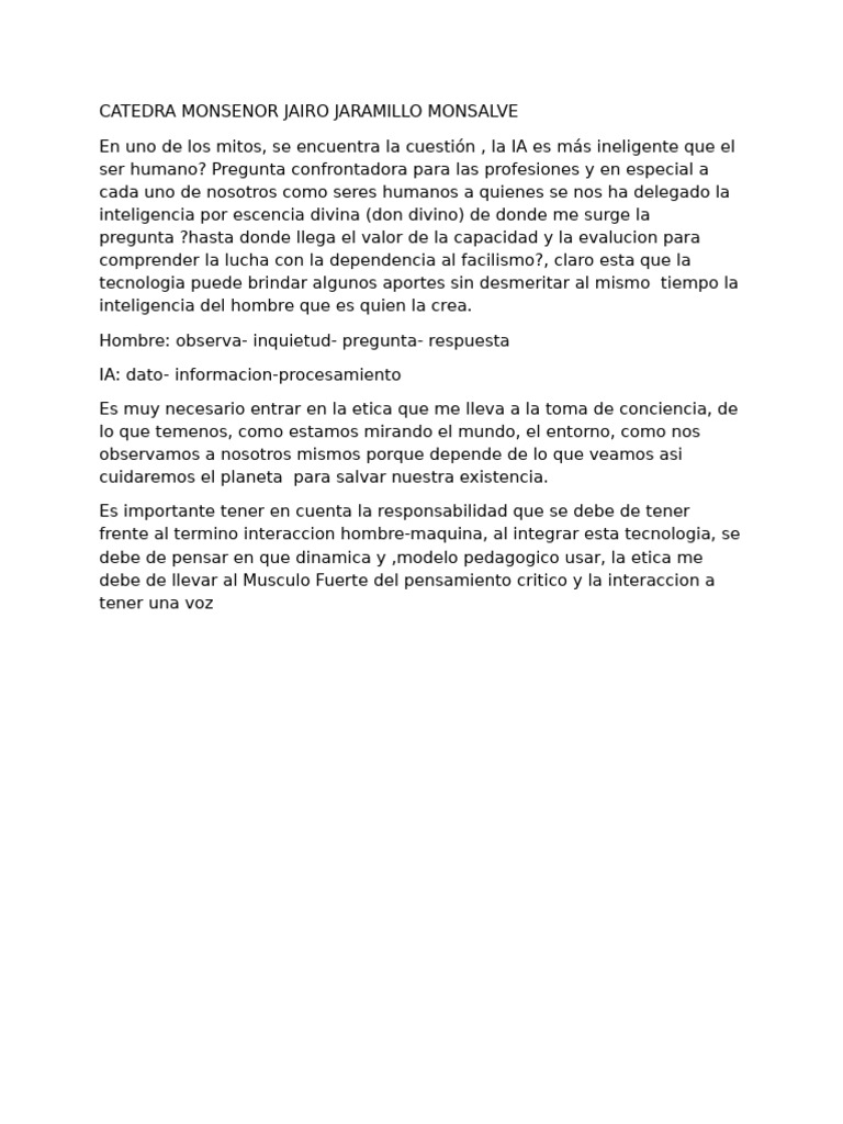 Catedra Monsenor Jairo Jaramillo Monsalve Las Ia Inteligencia ...