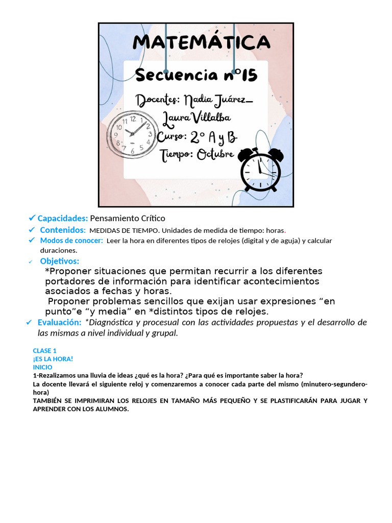 Enseñando a Leer la Hora en Clase | PDF | Cognición | Aprendizaje