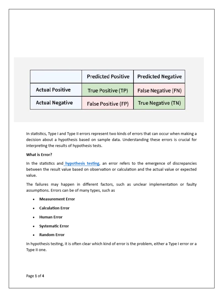 Type I and Type II Errors | PDF | Type I And Type Ii Errors ...
