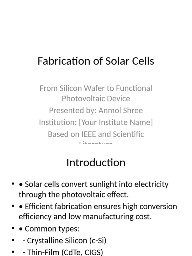 Solar Cell Fabrication Techniques Guide | PDF | Solar Cell ...