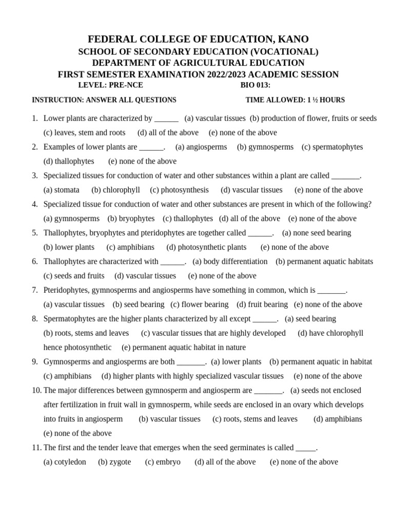 Agricultural Education Exam Questions | PDF | Leaf | Seed
