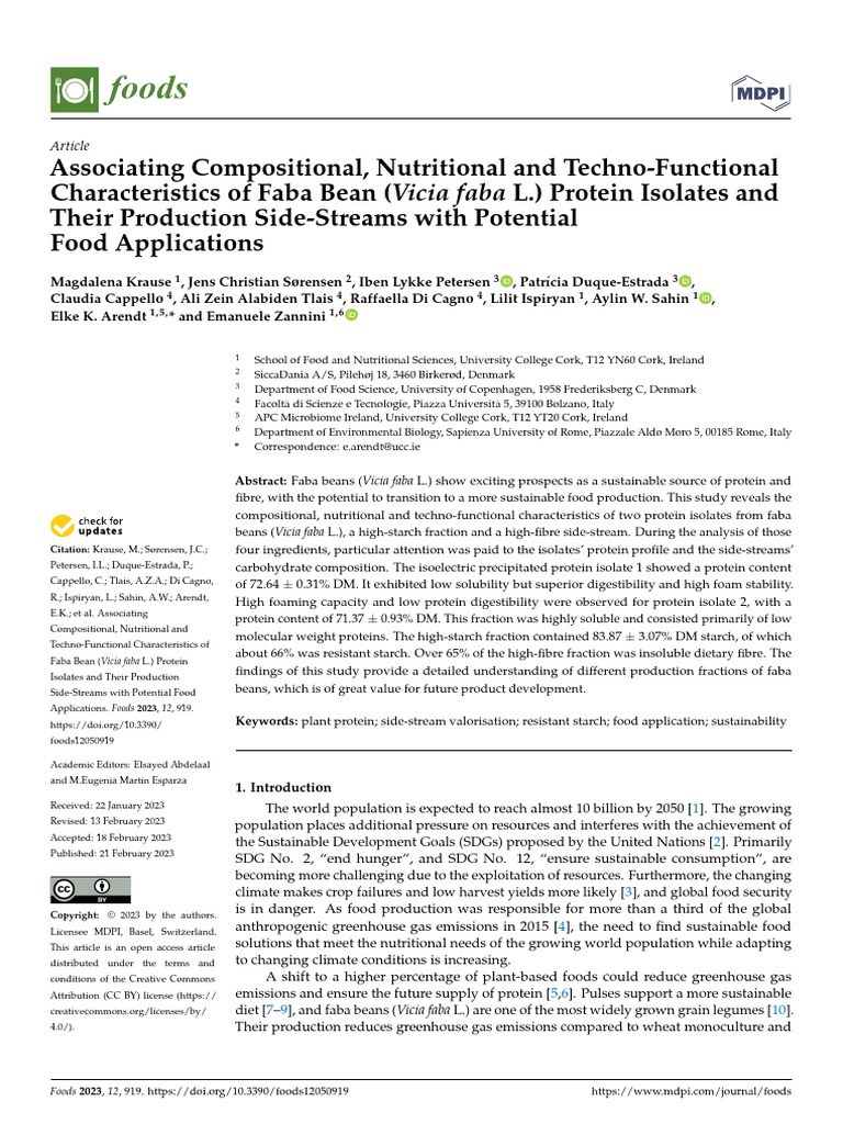 Associating Characteristics of Faba Bean Protein Isolates and Their ...