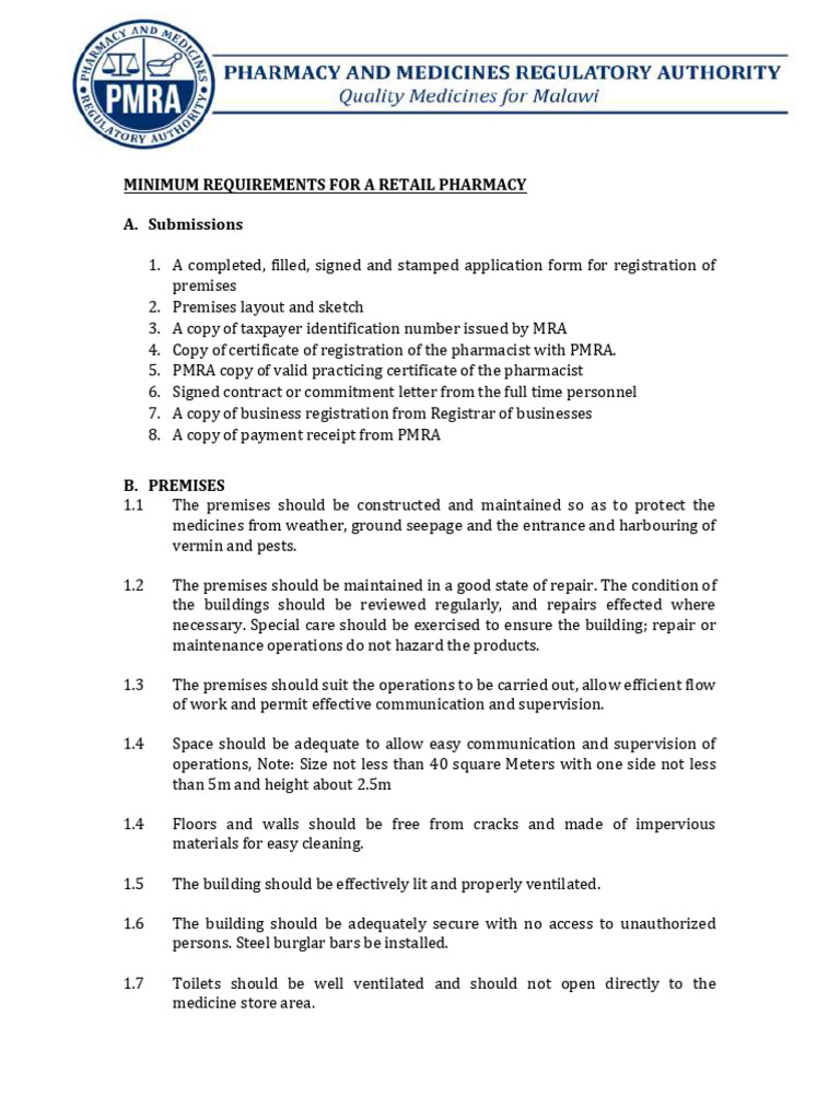 Minimum Space Requirements for Pharmacies | PDF | Pharmacist | Pharmacy