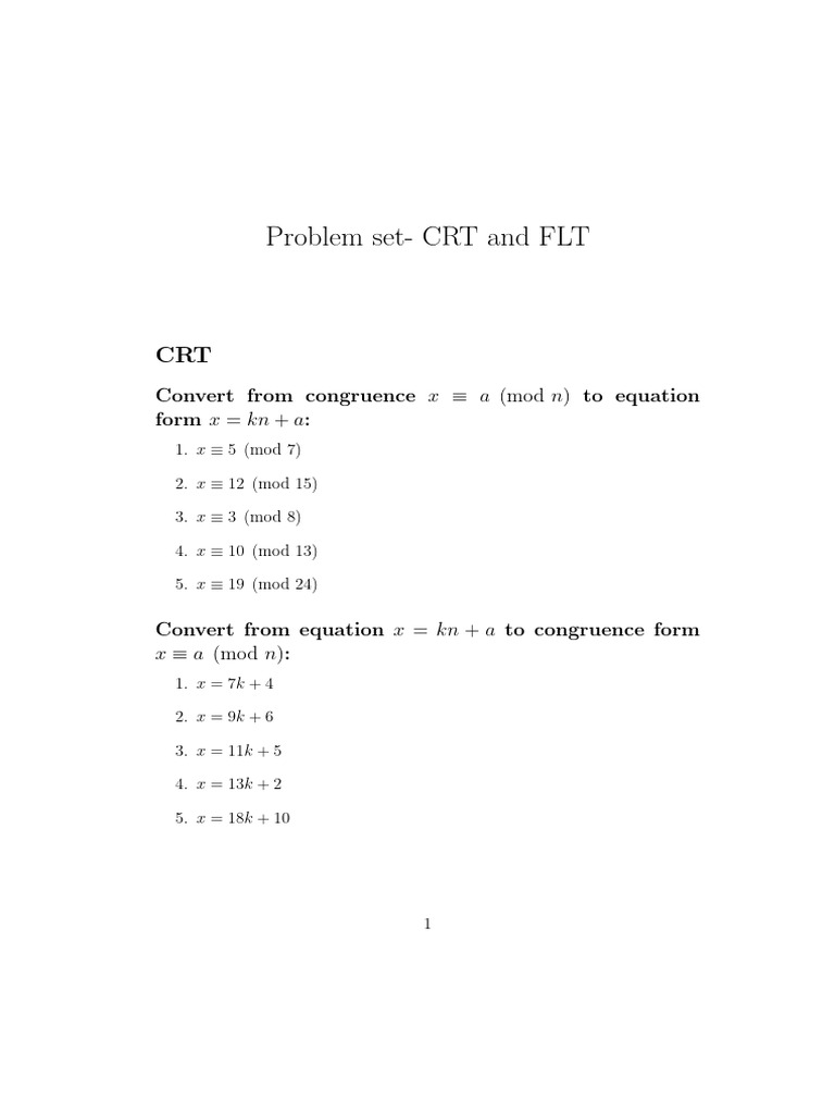 CRT Problem Set and Solutions | PDF | Ring Theory | Algebra