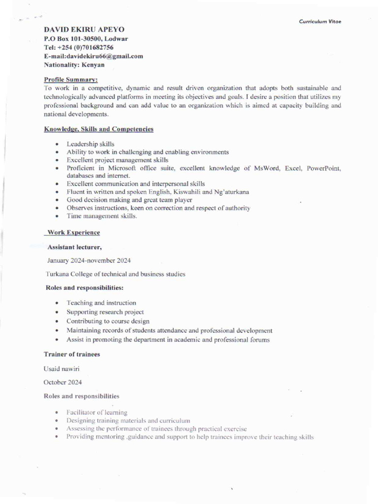 Ekiru David Resume | PDF