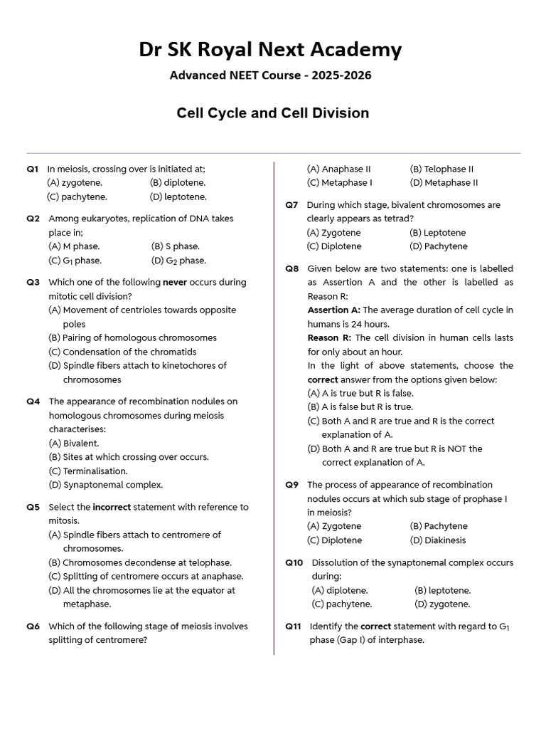 Meiosis and Cell Division Quiz | PDF | Mitosis | Meiosis