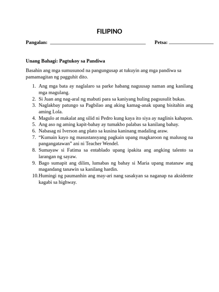 Filipino Activity 1 | PDF