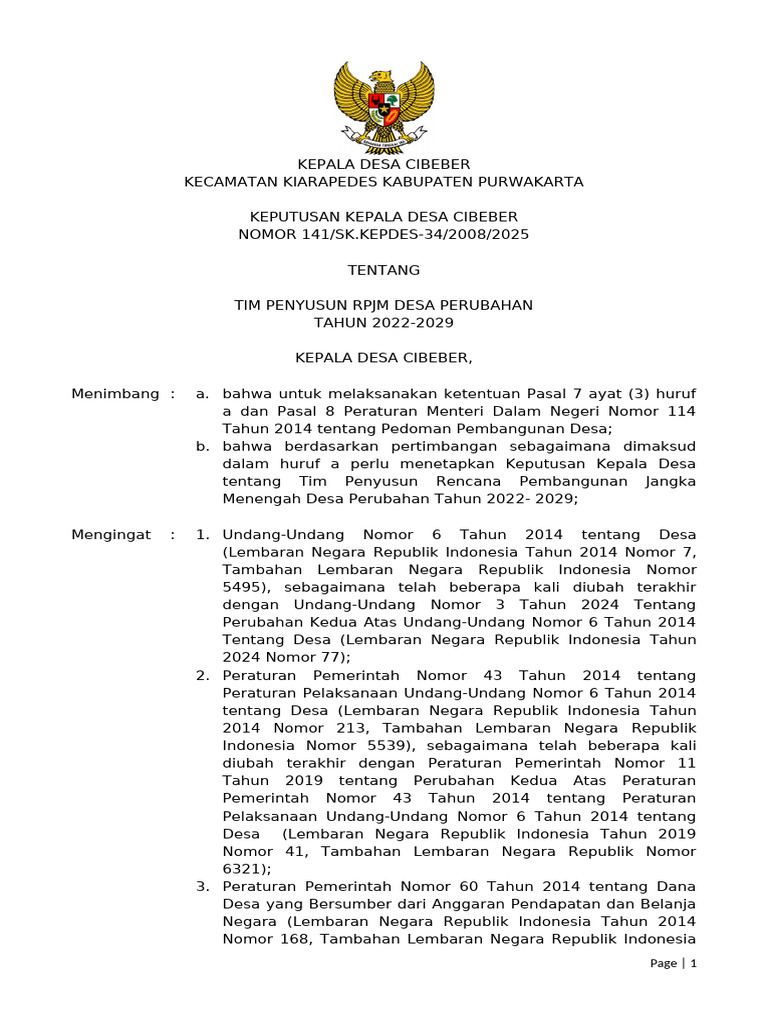 Tim Penyusun RPJM Desa Cibeber 2025-2029 | PDF