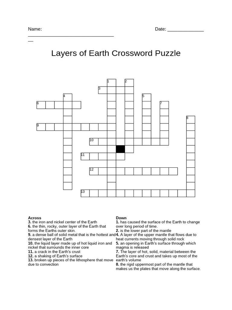 Layers of Earth Crossword Puzzle | PDF