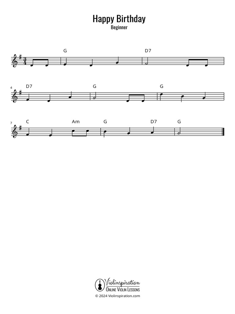 Happy Birthday Violin Sheet Music | PDF