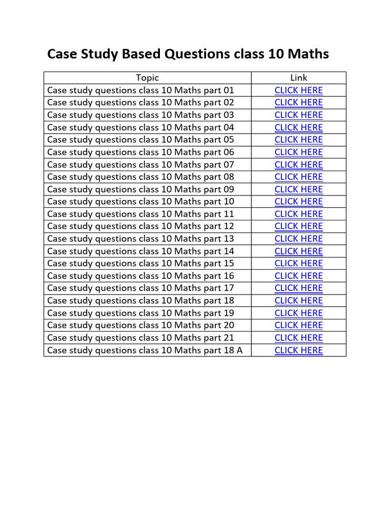 Class 10 Maths Case Study Questions | PDF