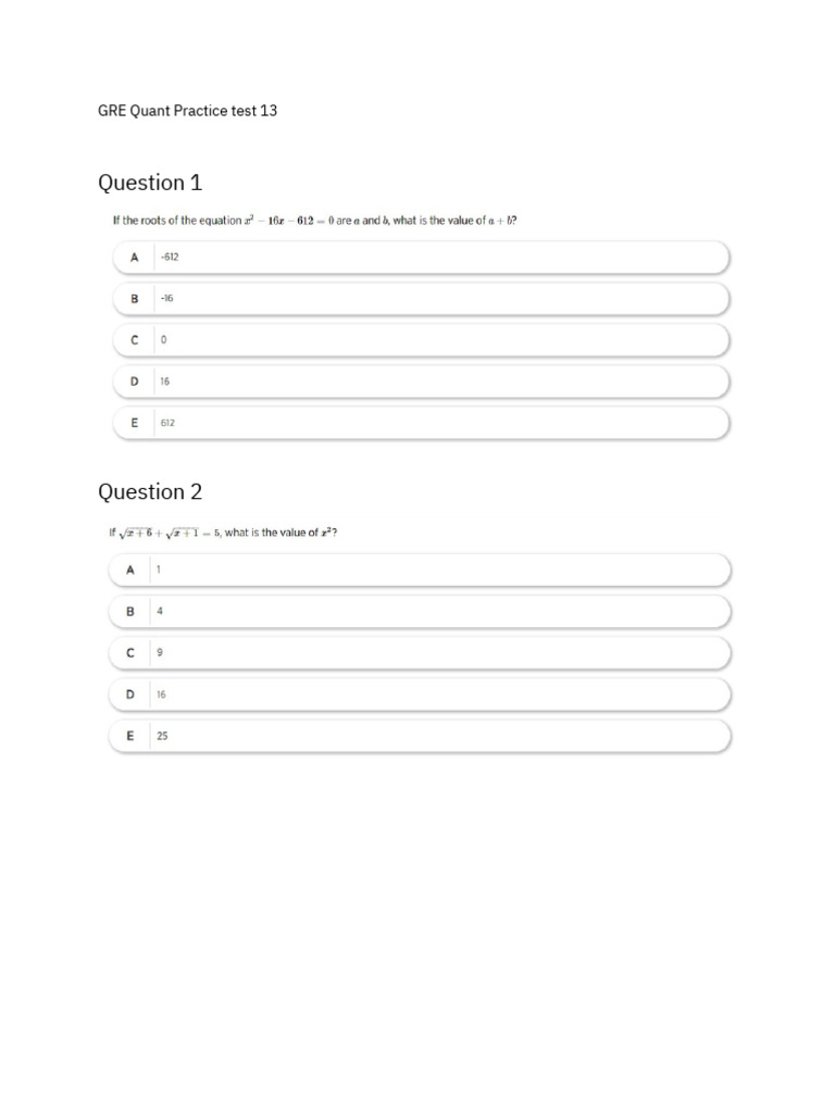 GRE Quant Question Paper 13 | PDF