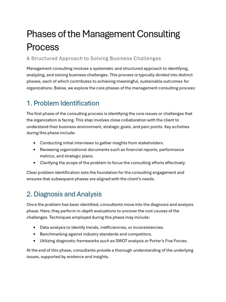 Phases of The Management Consulting Process | PDF | Evaluation | Consultant