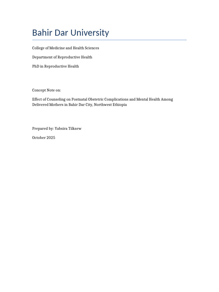 Concept Note Yabsira Tilksew BDU | PDF | Postpartum Period | Maternal ...