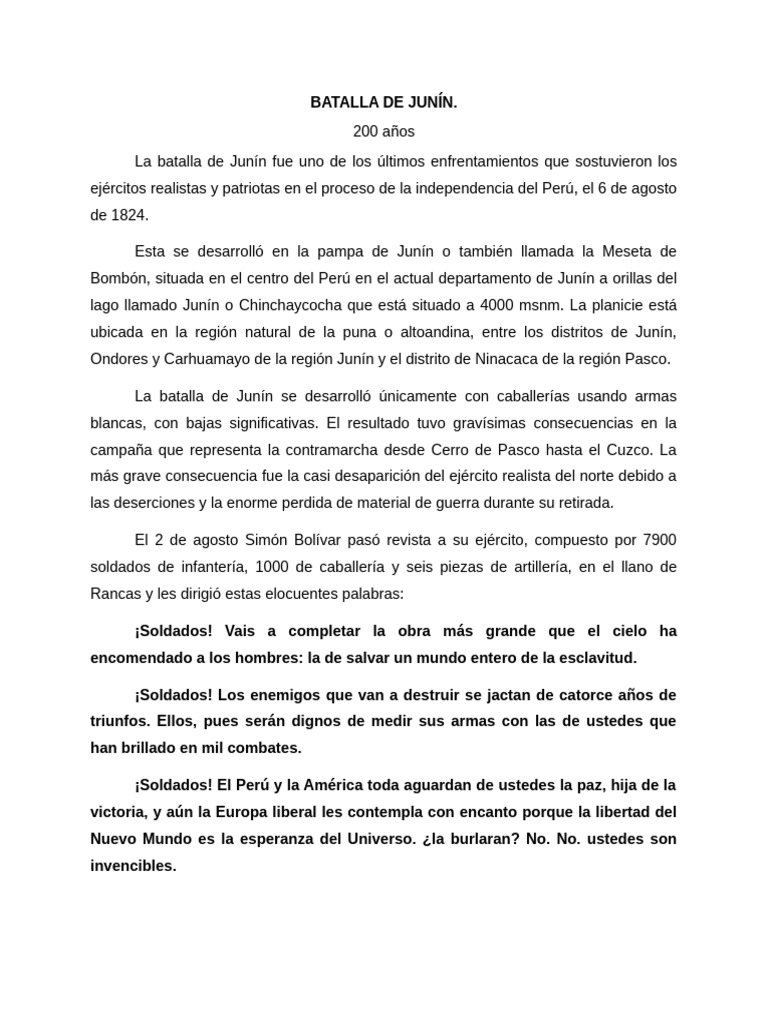 Batalla de Junín | PDF | Militares de españa | Conflictos