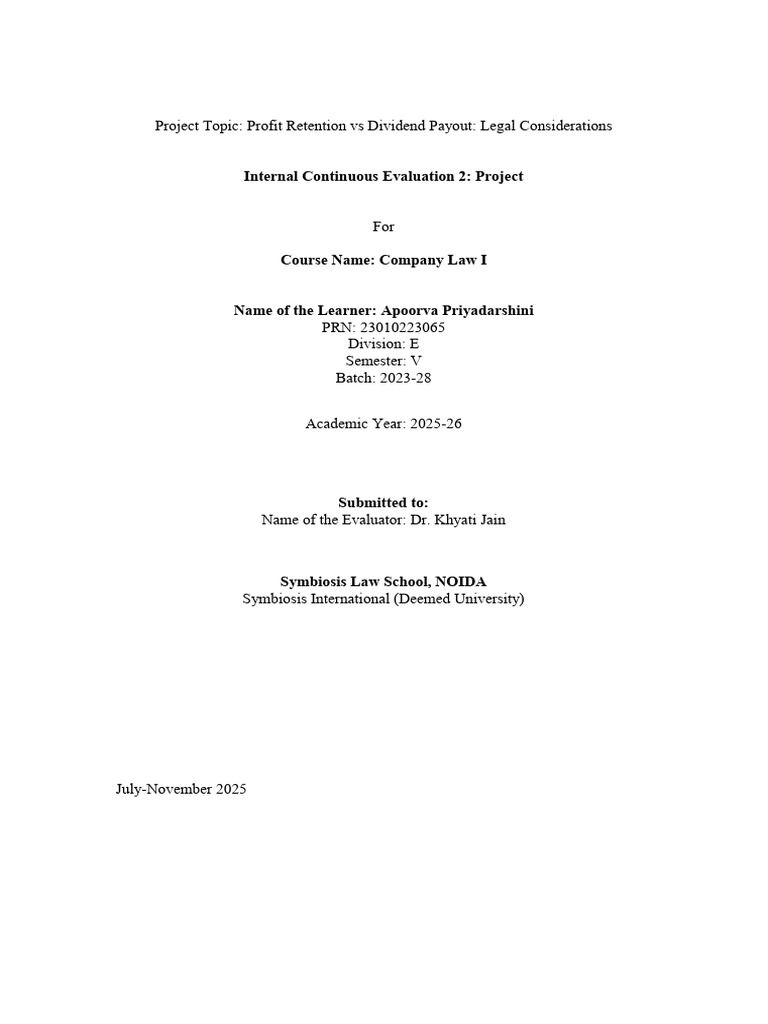 Company Law Research Paper | PDF | Dividend | Business