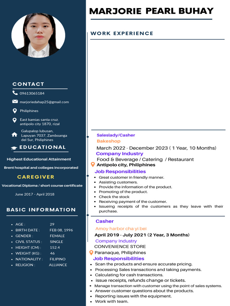 Marjorie Pearl Buhay: Work Experience | PDF | Receipt | Business