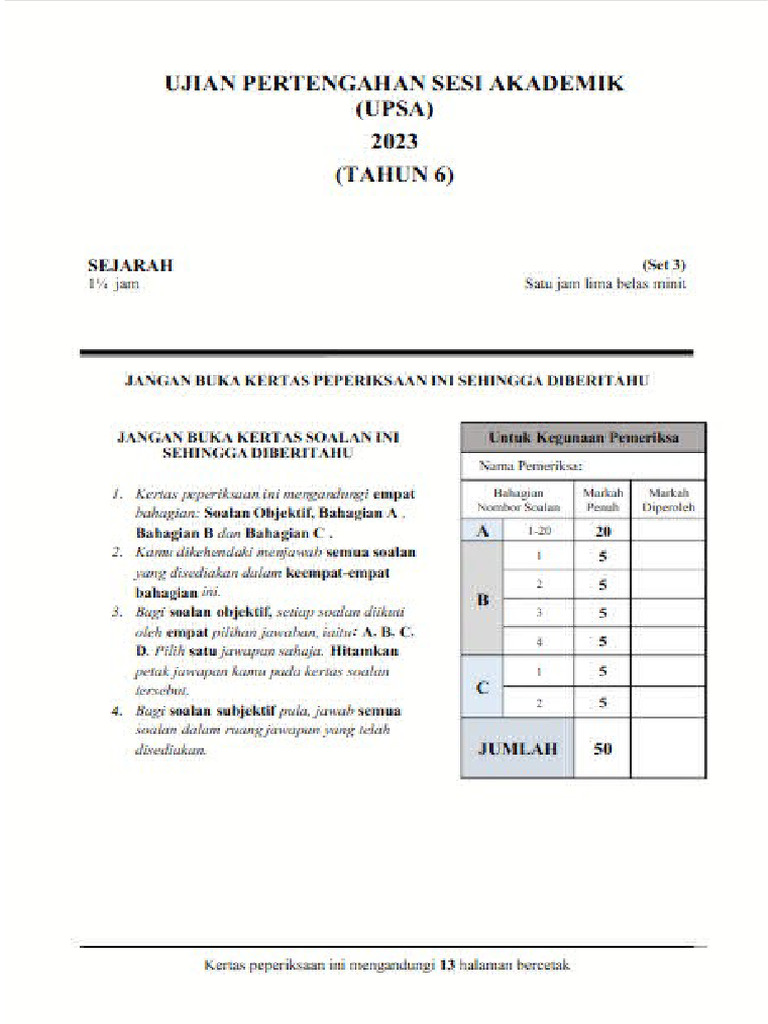 Upsa Sejarah 2023 | PDF