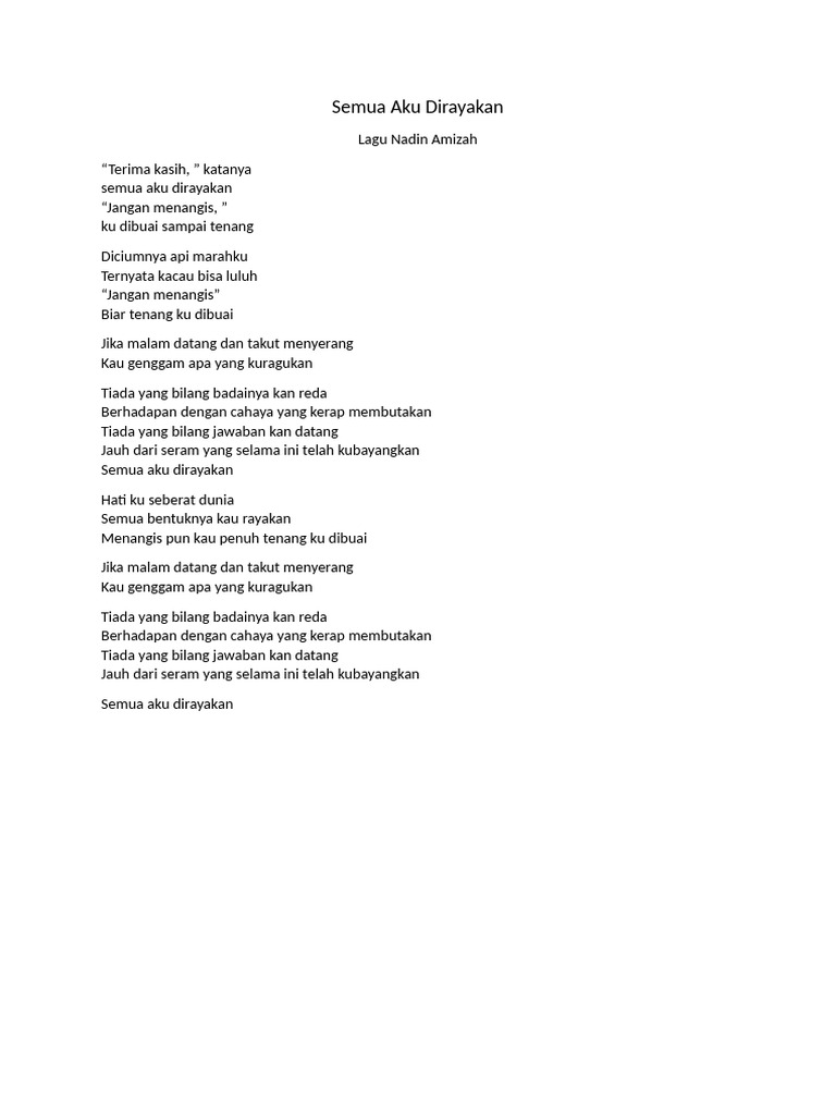 Semua Aku Dirayakan: Lirik Lagu | PDF