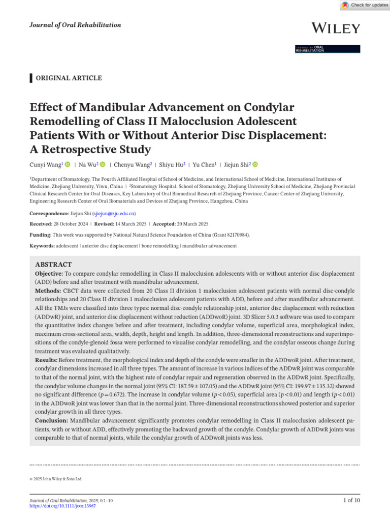 Out25 - Effect of Mandibular Advancement On Condylar Remodelling of ...