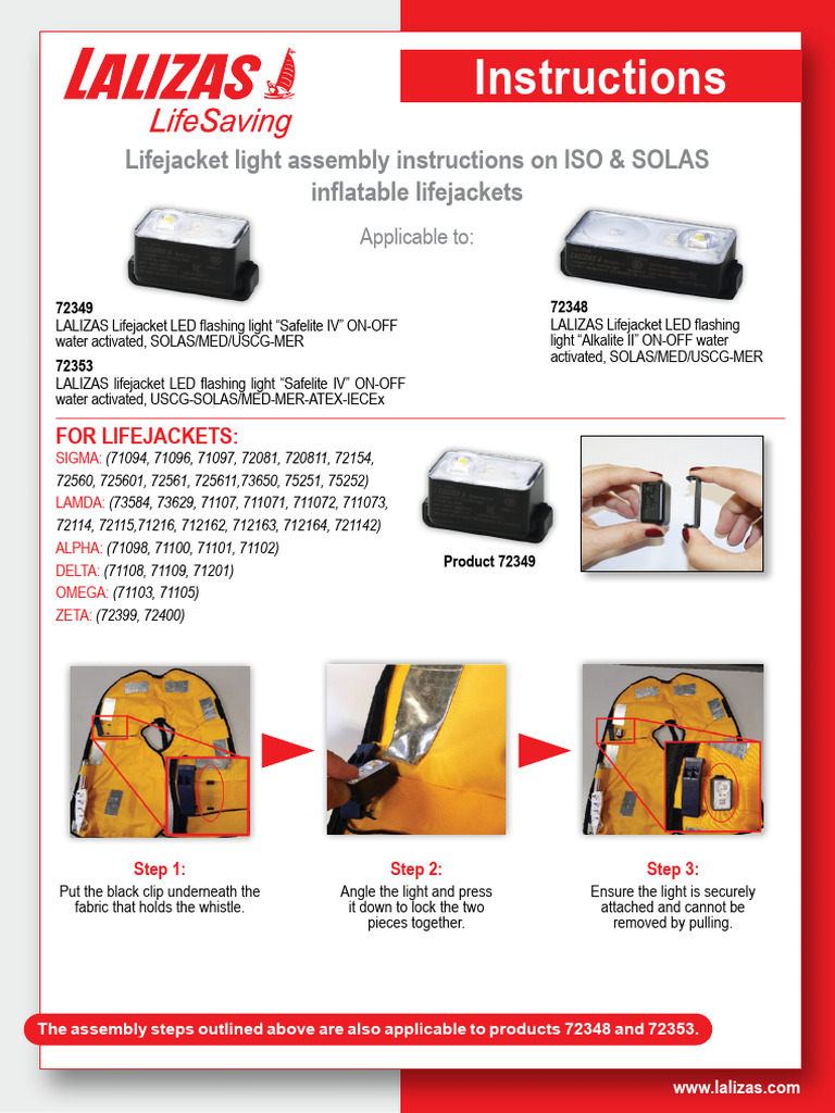 LALIZAS Lifejacket Light Assembly Guide | PDF