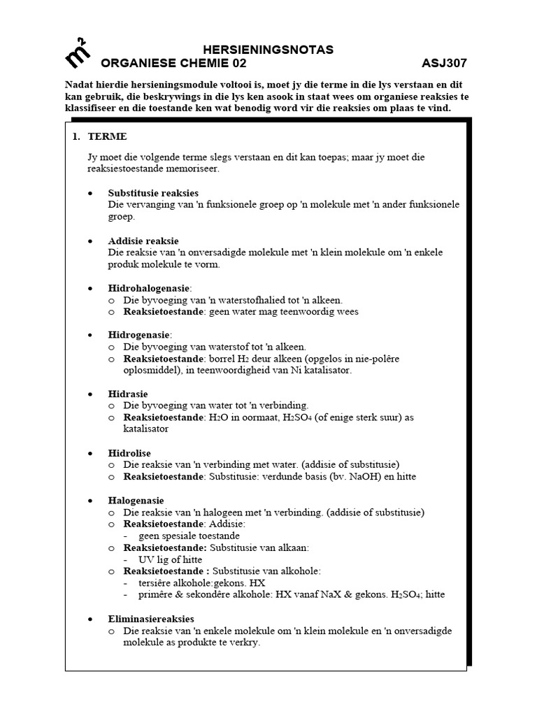 Organiese Chemie Reaksies 02 | PDF