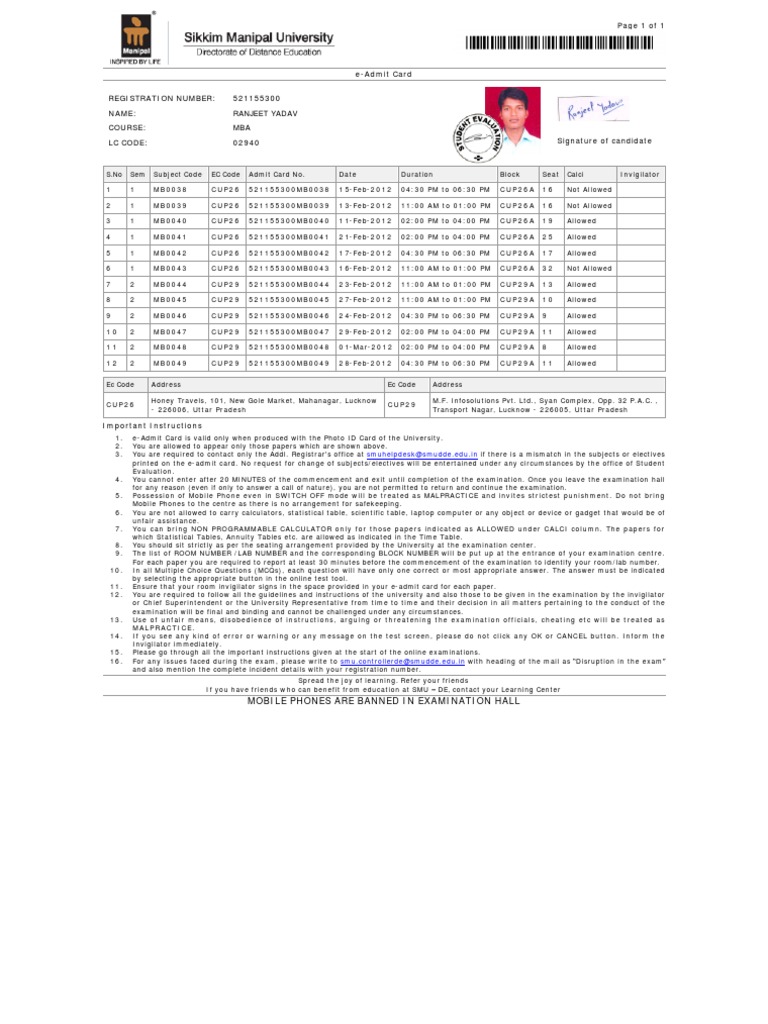 Ranjeet Yadav MBA 02940 Signature of Candidate | PDF | Test (Assessment ...