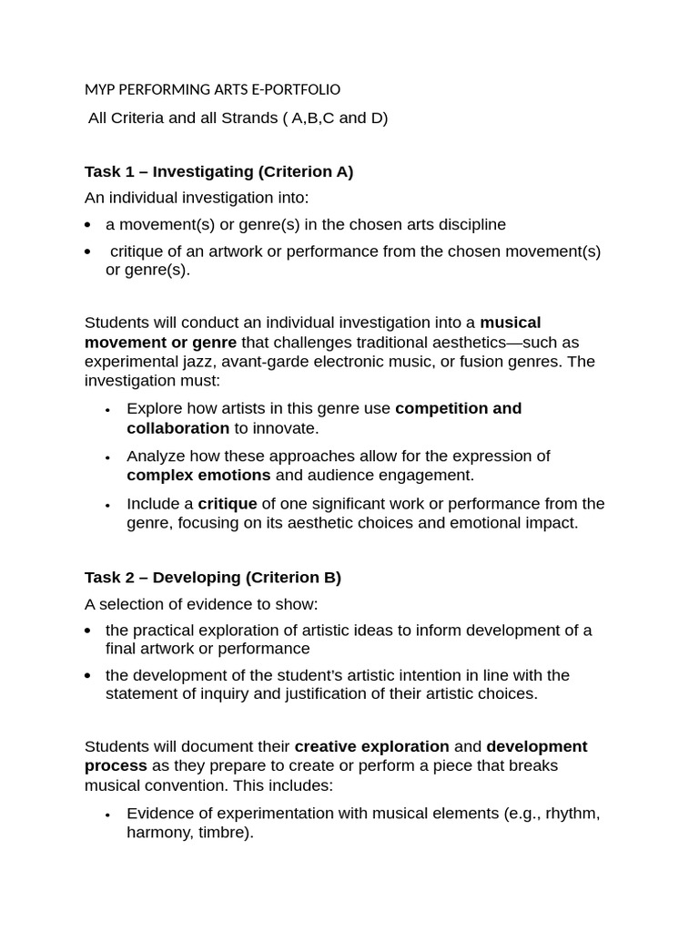MYP Performing Arts E-Portfolio Guide | PDF | Aesthetics | Performance ...