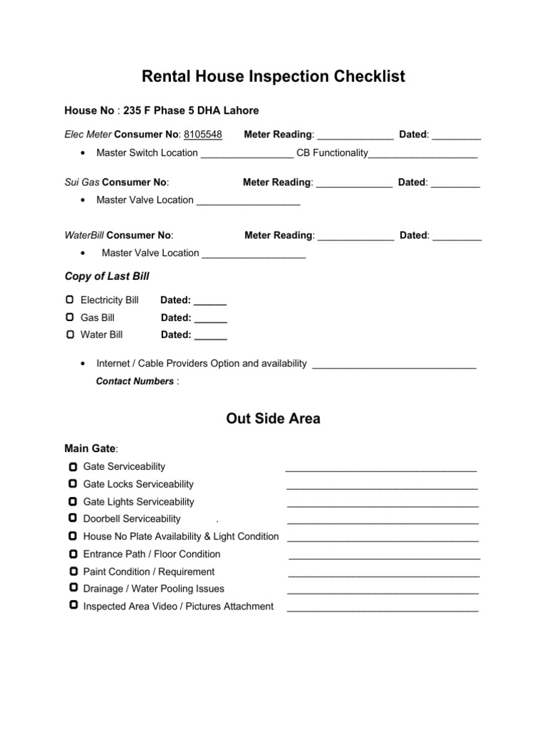 Rental House Inspection Checklist | PDF | Bathroom | Kitchen